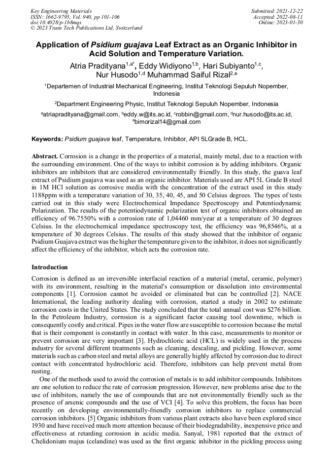Application of Psidium Guajava Leaf Extract as an Organic Inhibitor in ...