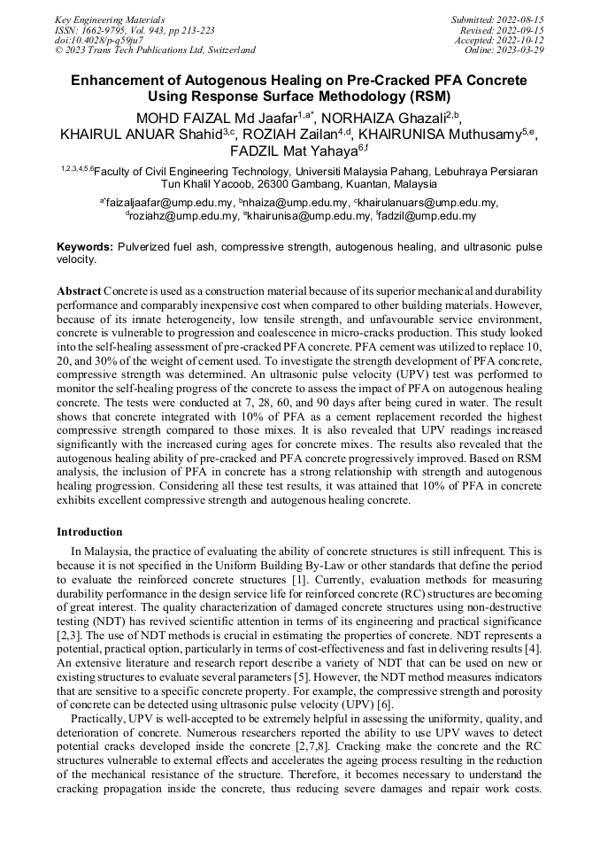 Enhancement of Autogenous Healing on Pre-Cracked PFA Concrete Using ...