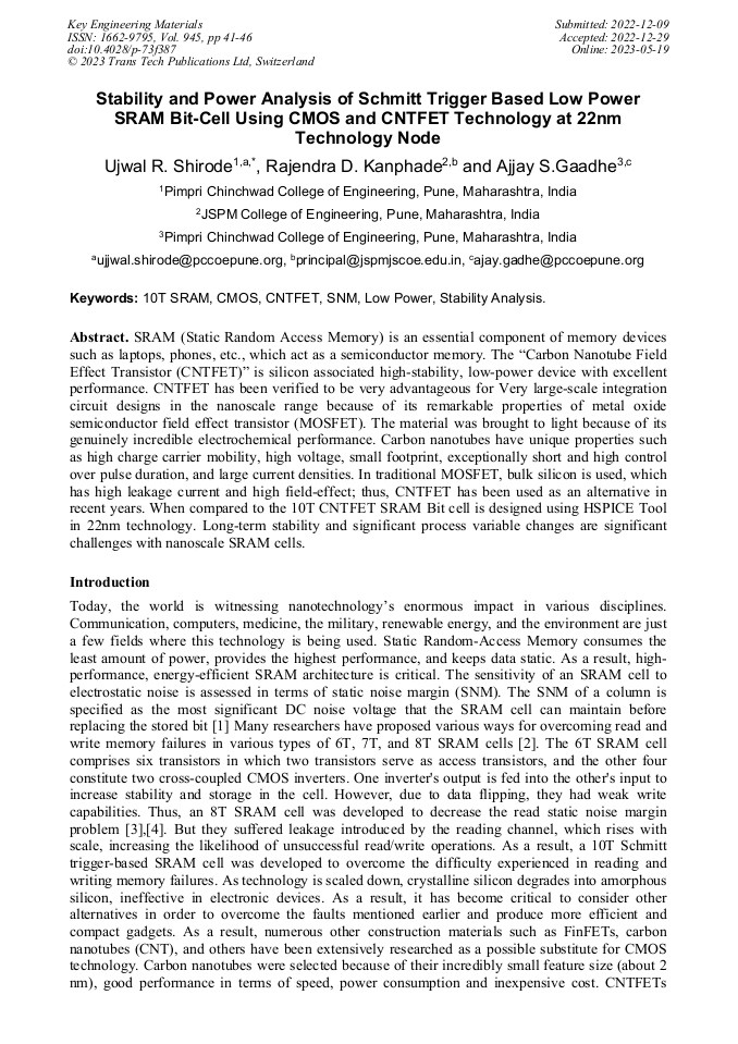 Stability and Power Analysis of Schmitt Trigger Based Low Power SRAM ...