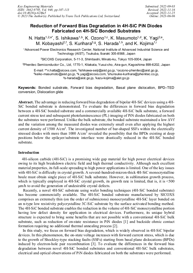 Reduction of Forward Bias Degradation in 4H-SiC PiN Diodes Fabricated ...