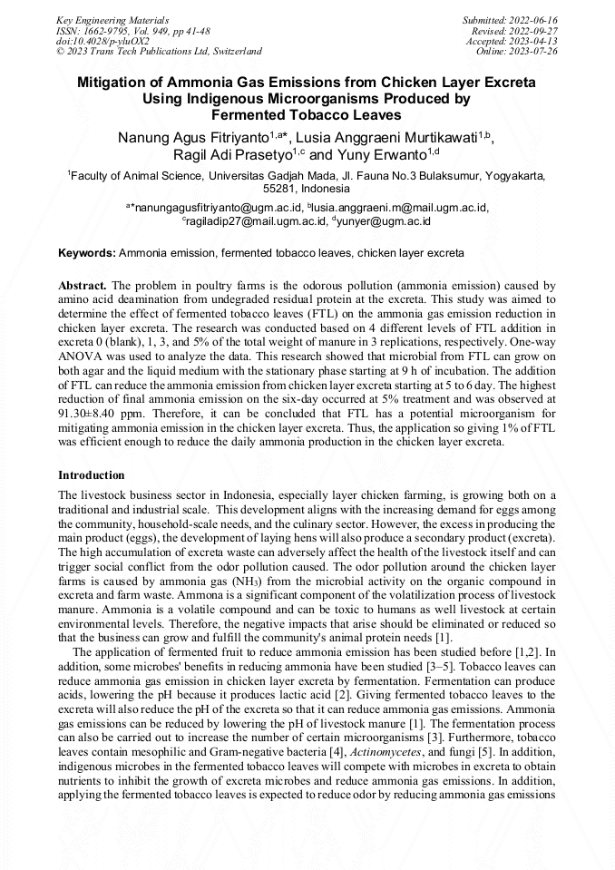 Mitigation of Ammonia Gas Emissions from Chicken Layer Excreta Using ...