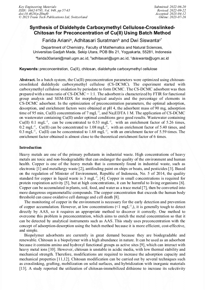 Synthesis of Dialdehyde Carboxymethyl Cellulose-Crosslinked-Chitosan ...
