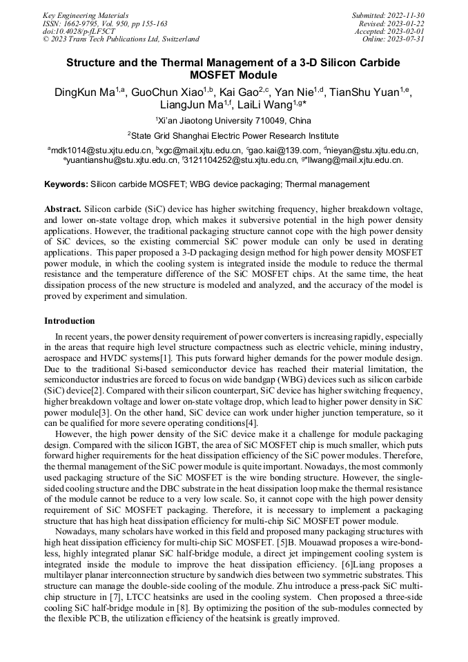 Structure and the Thermal Management of a 3-D Silicon Carbide MOSFET ...