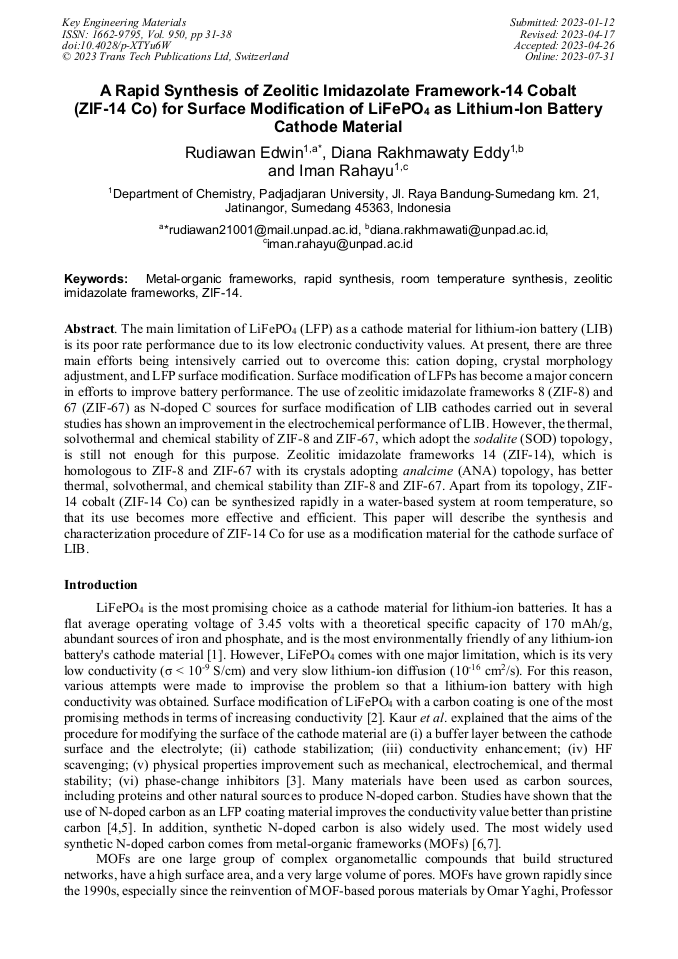A Rapid Synthesis of Zeolitic Imidazolate Framework-14 Cobalt (ZIF-14 ...