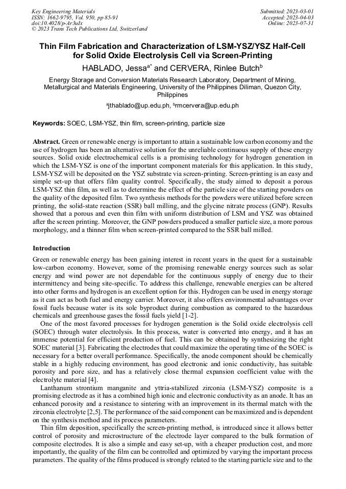 Thin Film Fabrication and Characterization of LSM-YSZ/YSZ Half-Cell for ...