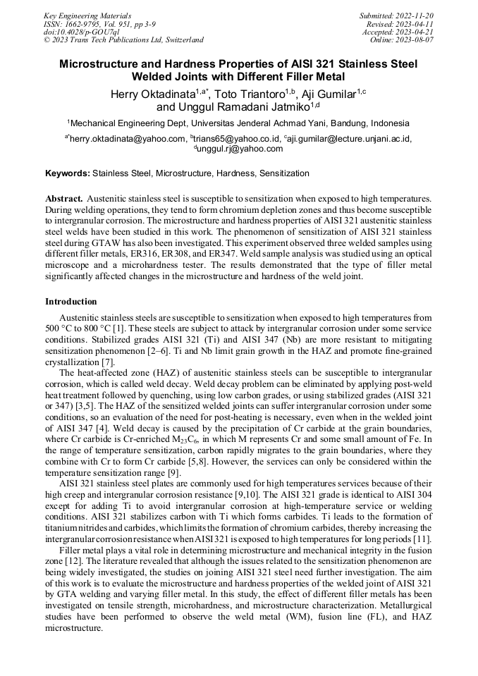 Microstructure and Hardness Properties of AISI 321 Stainless Steel ...