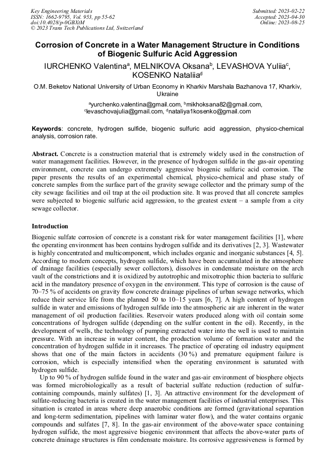 Corrosion of Concrete in a Water Management Structure in Conditions of ...
