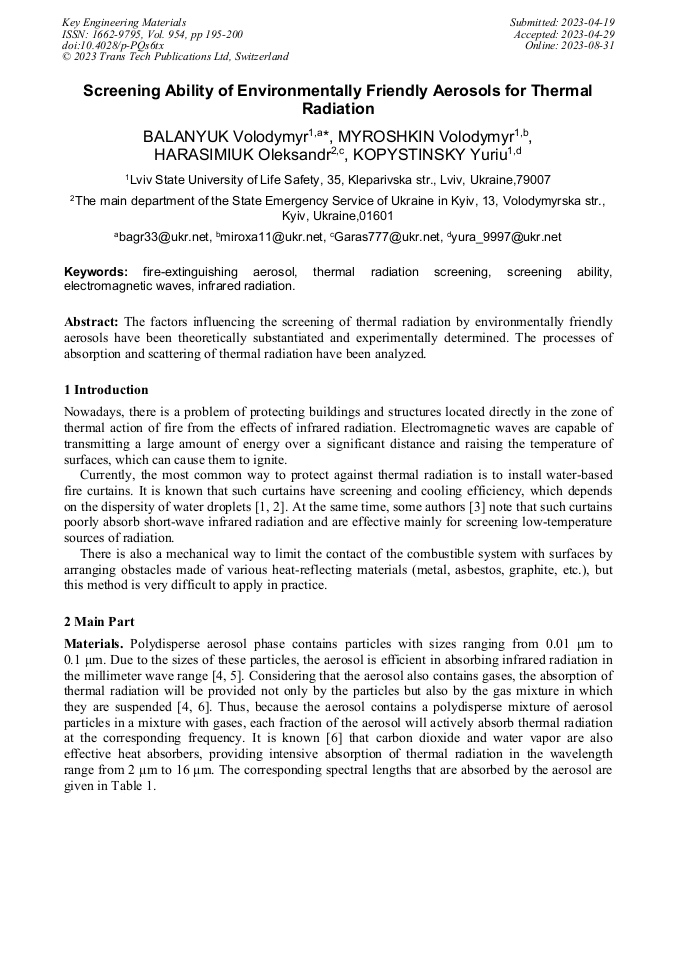 Screening Ability of Environmentally Friendly Aerosols for Thermal ...