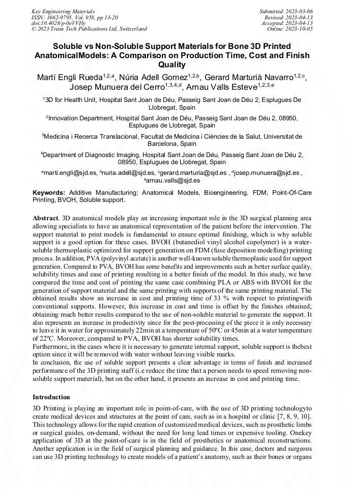 Soluble vs Non-Soluble Support Materials for Bone 3D Printed Anatomical ...