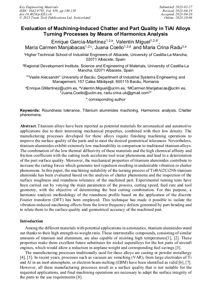 Evaluation of Machining-Induced Chatter and Part Quality in TiAl Alloys ...