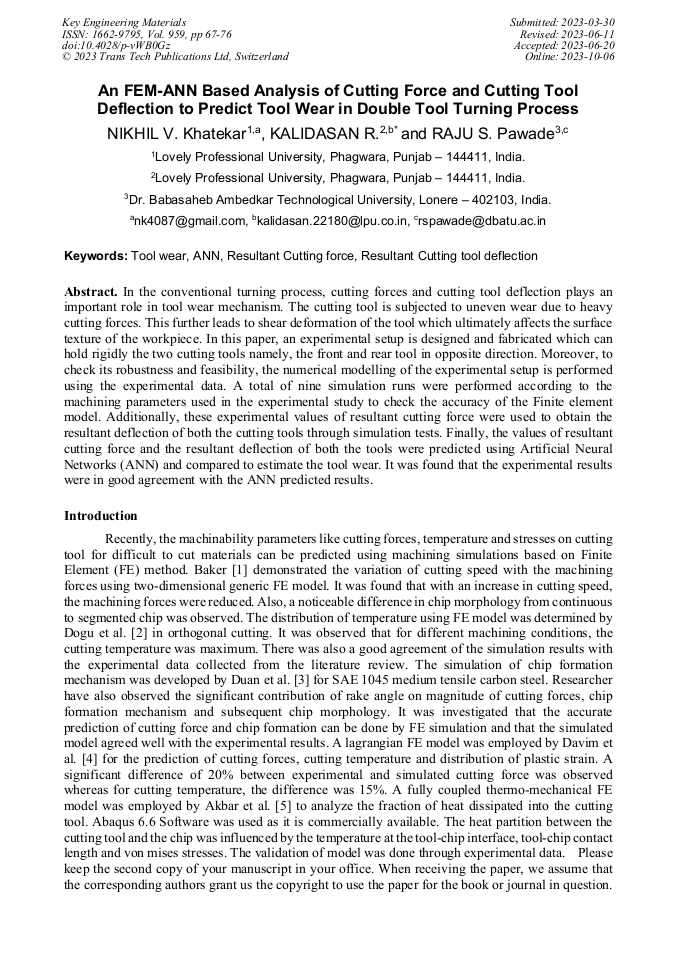 An FEM-ANN Based Analysis of Cutting Force and Cutting Tool Deflection ...