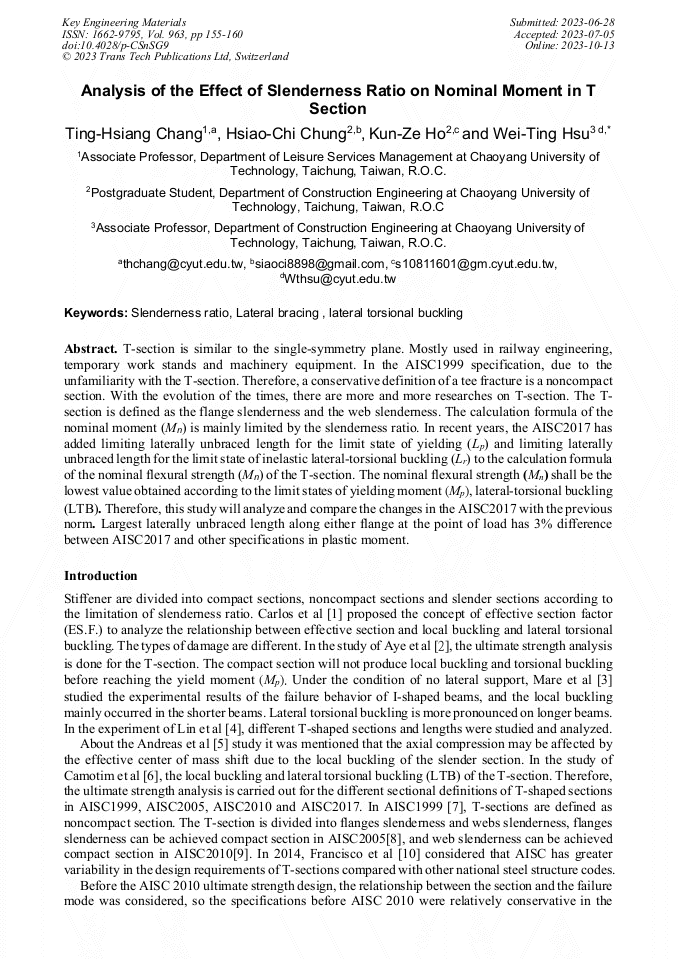 Analysis of the Effect of Slenderness Ratio on Nominal Moment in T ...