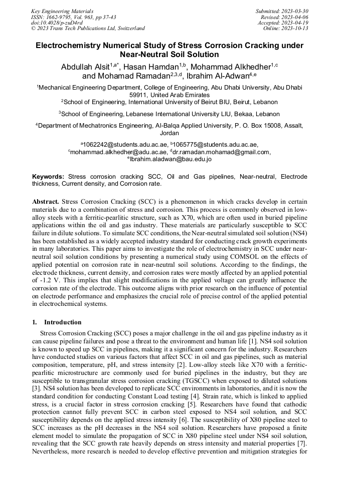 Electrochemistry Numerical Study of Stress Corrosion Cracking under ...