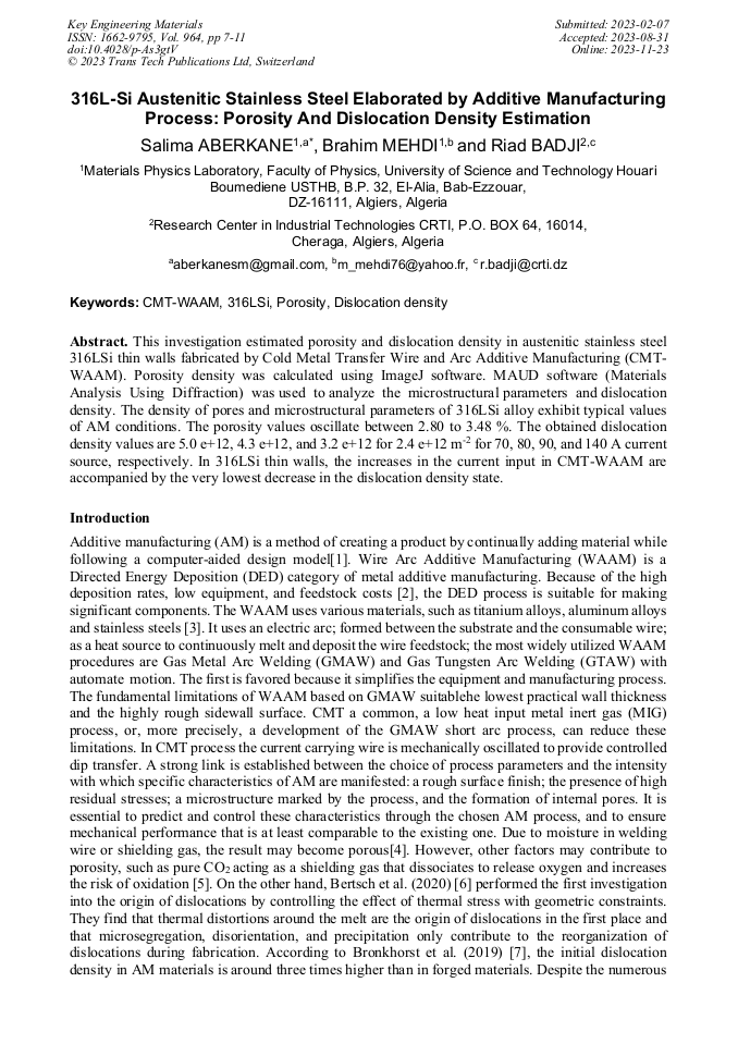 316L-Si Austenitic Stainless Steel Elaborated by Additive Manufacturing ...