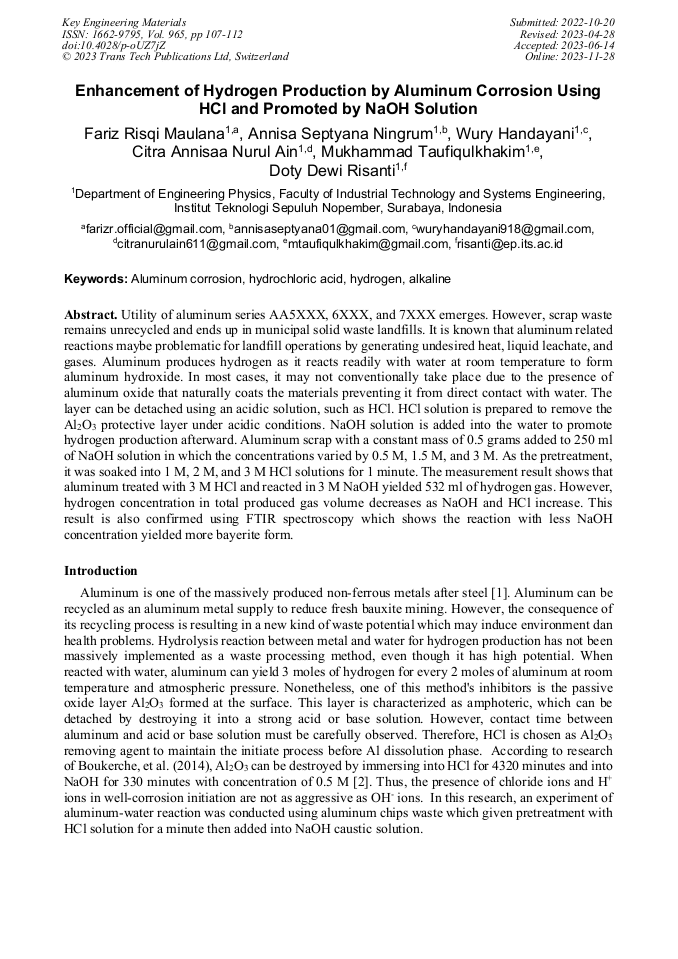 Enhancement of Hydrogen Production by Aluminum Corrosion Using HCl and ...