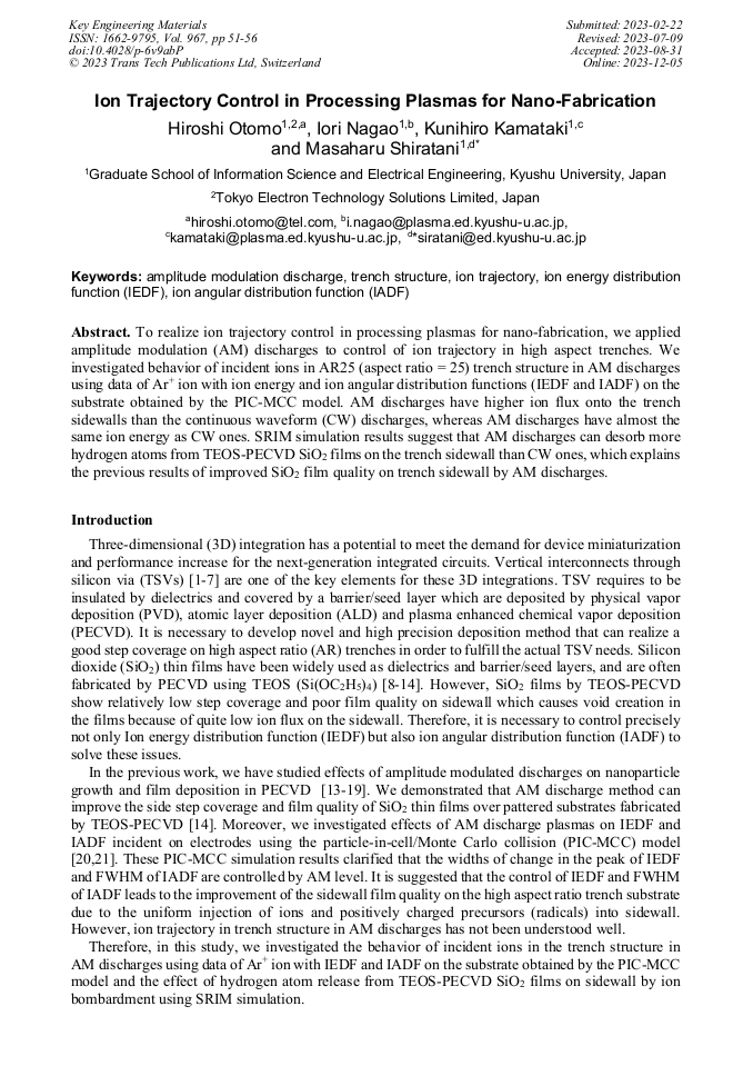 Ion Trajectory Control in Processing Plasmas for Nano-Fabrication ...