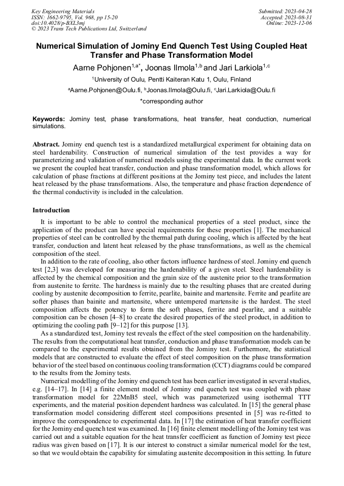 Numerical Simulation of Jominy End Quench Test Using Coupled Heat ...