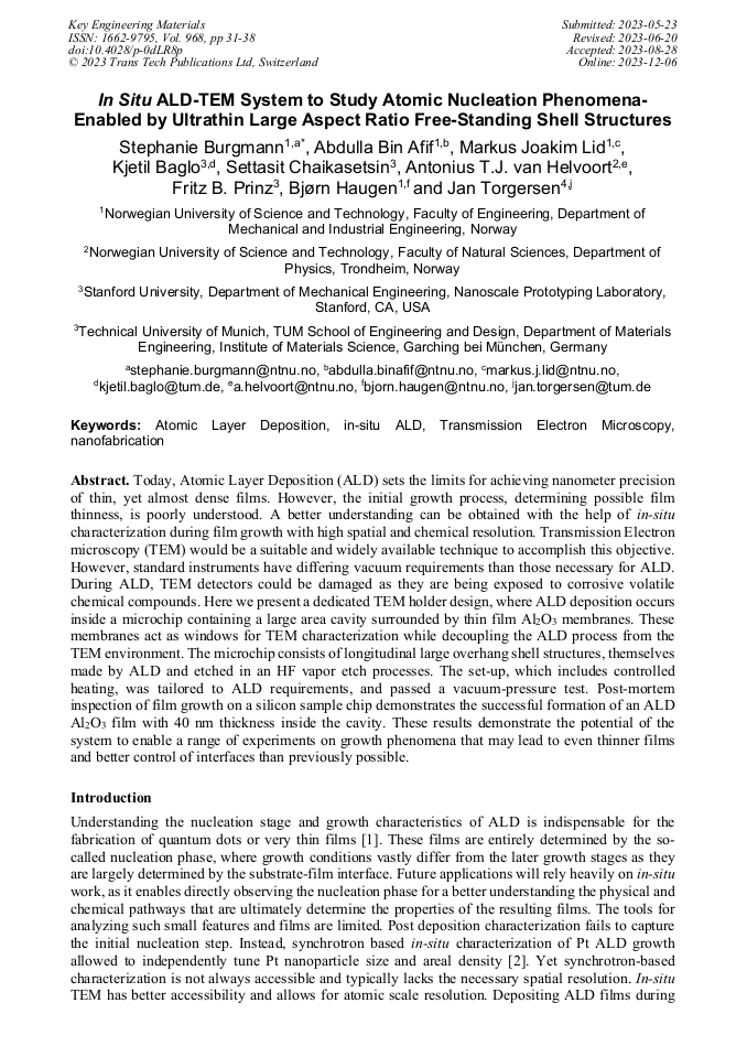 In Situ ALD-TEM System to Study Atomic Nucleation Phenomena - Enabled ...