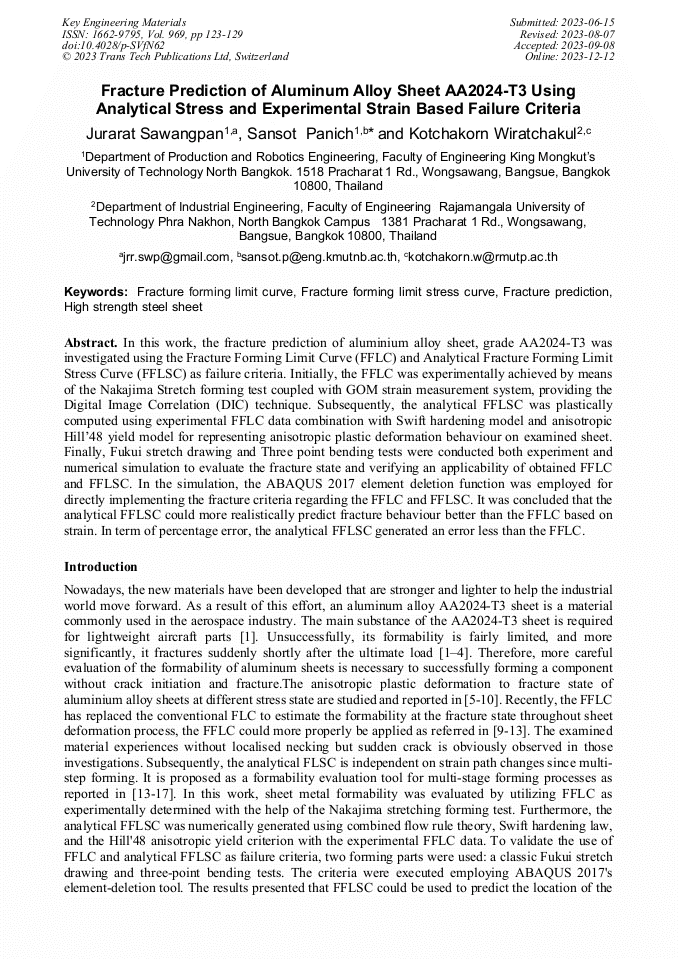 Fracture Prediction of Aluminum Alloy Sheet AA2024-T3 Using Analytical Stress and Experimental ...