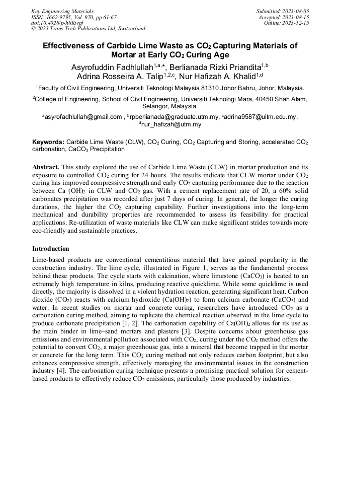 Effectiveness of Carbide Lime Waste as CO2 Capturing Materials of ...