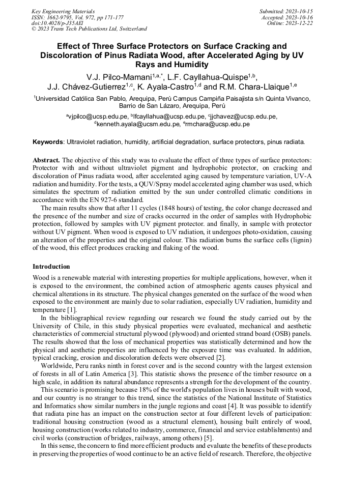 Effect of Three Surface Protectors on Surface Cracking and Discoloration of Pinus Radiata Wood ...