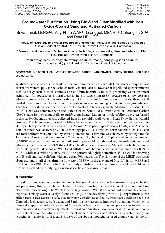 Groundwater Purification Using Bio-Sand Filter Modified with Iron Oxide ...