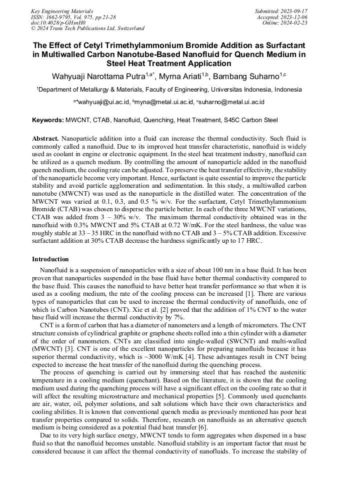 The Effect of Cetyl Trimethylammonium Bromide Addition as Surfactant in ...