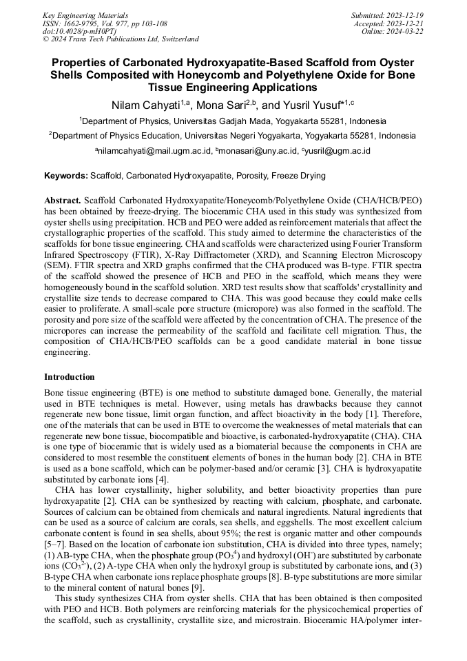 Properties of Carbonated Hydroxyapatite-Based Scaffold from Oyster ...