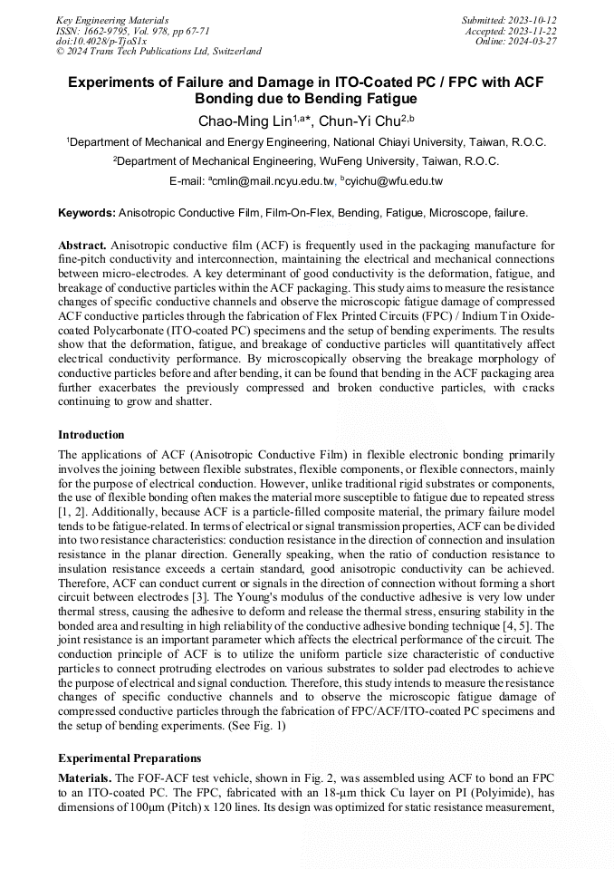 Experiments of Failure and Damage in ITO-Coated PC/FPC with ACF Bonding ...