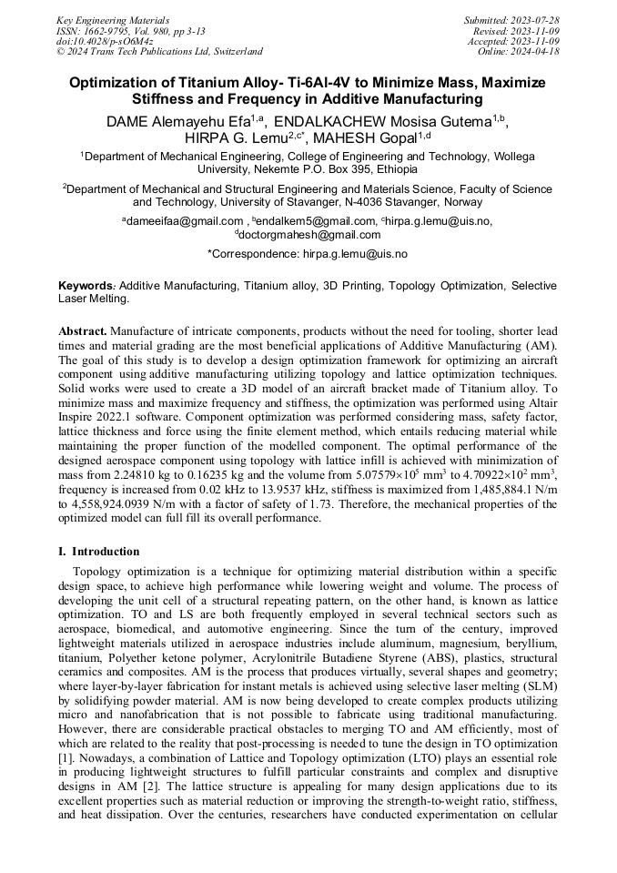 Optimization of Titanium Alloy-Ti-6Al-4V to Minimize Mass, Maximize ...