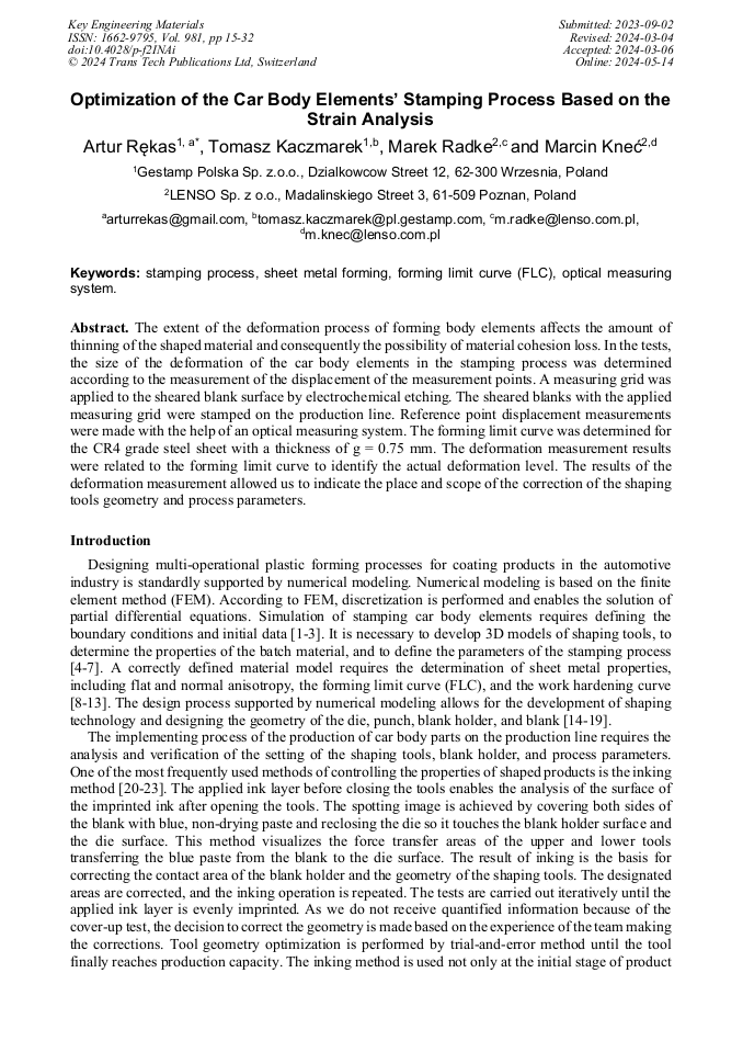 Optimization of the Car Body Elements’ Stamping Process Based on the ...