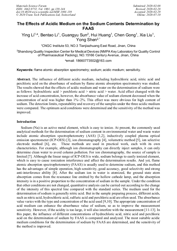 The Effects of Acidic Medium on the Sodium Contents Determination by ...