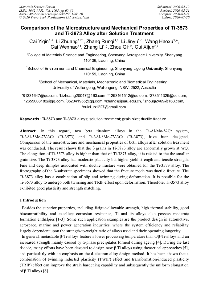 Comparison of the Microstructure and Mechanical Properties of Ti-3573 ...