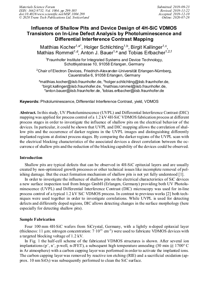 Influence of Shallow Pits and Device Design of 4H-SiC VDMOS Transistors ...