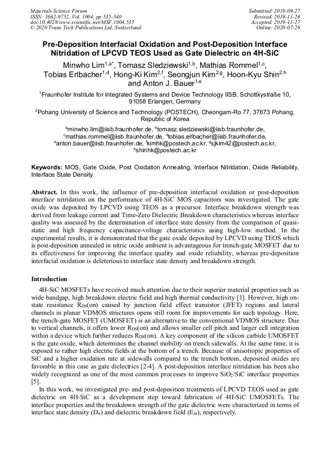 Pre-Deposition Interfacial Oxidation and Post-Deposition Interface ...