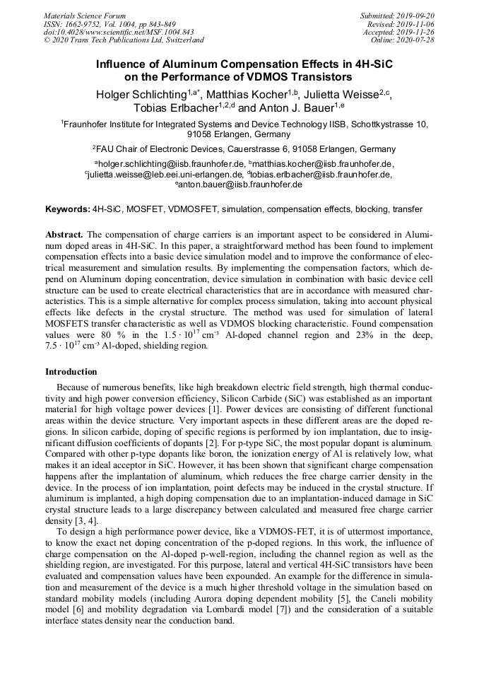 Influence of Aluminum Compensation Effects in 4H-SiC on the Performance ...