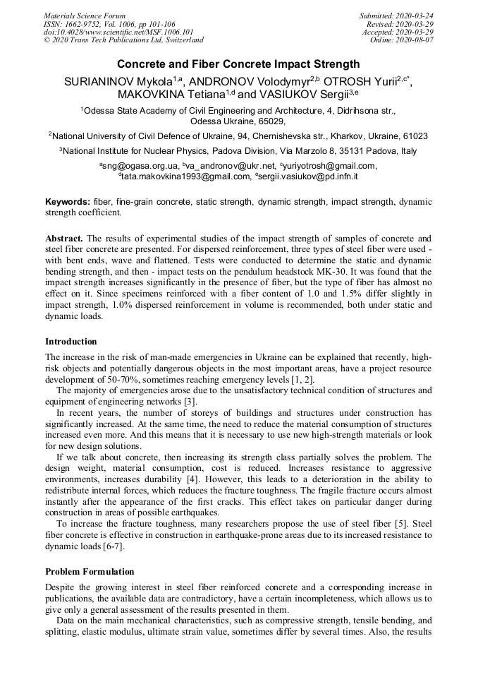 Concrete and Fiber Concrete Impact Strength | Scientific.Net