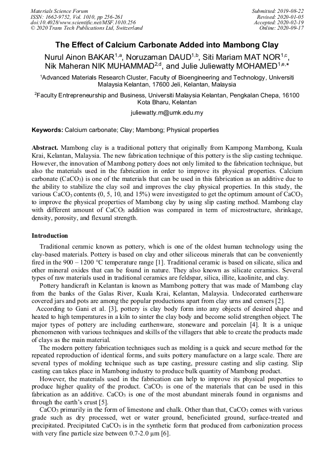 The Effect of Calcium Carbonate Added into Mambong Clay | Scientific.Net