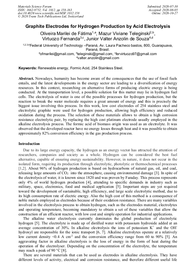 Graphite Electrodes for Hydrogen Production by Acid Electrolysis ...