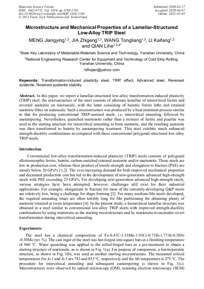 Microstructure and Mechanical Properties of a Lamellar-Structured Low ...