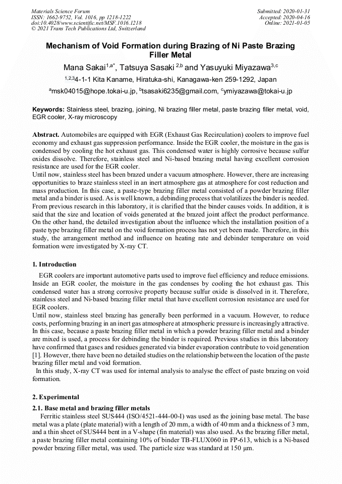 Mechanism of Void Formation during Brazing of Ni Paste Brazing Filler ...