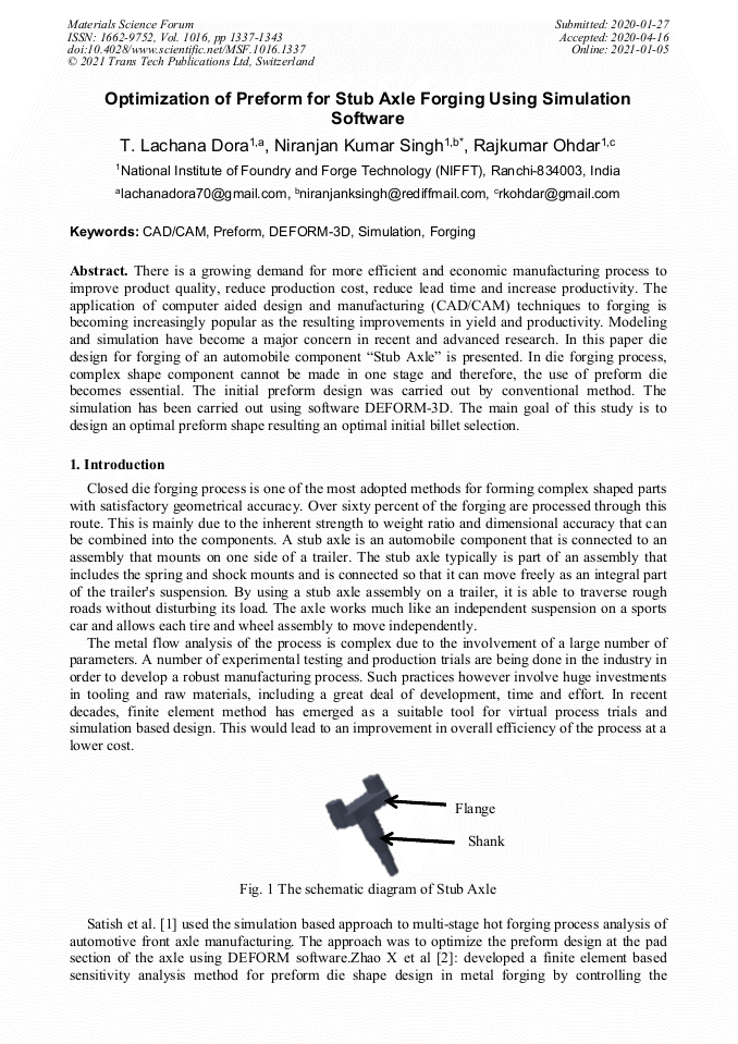 Optimization of Preform for Stub Axle Forging Using Simulation Software ...