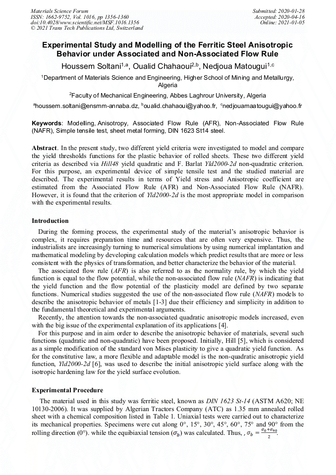 Experimental Study and Modelling of the Ferritic Steel Anisotropic ...