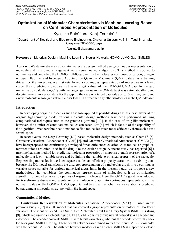 Optimization of Molecular Characteristics via Machine Learning Based on ...