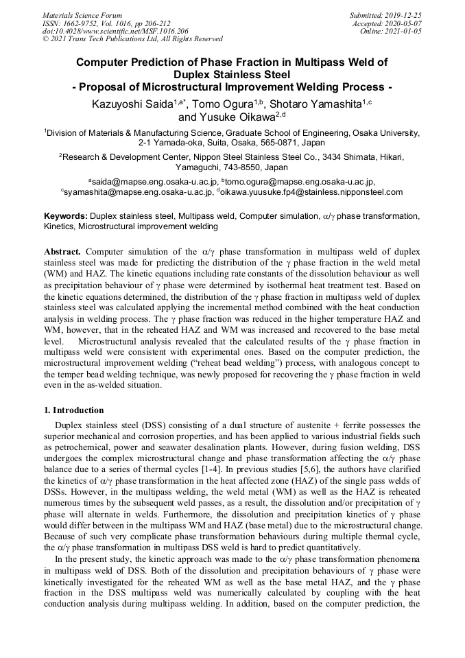 Computer Prediction of Phase Fraction in Multipass Weld of Duplex ...