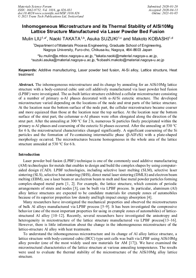 Inhomogeneous Microstructure and its Thermal Stability of AlSi10Mg ...