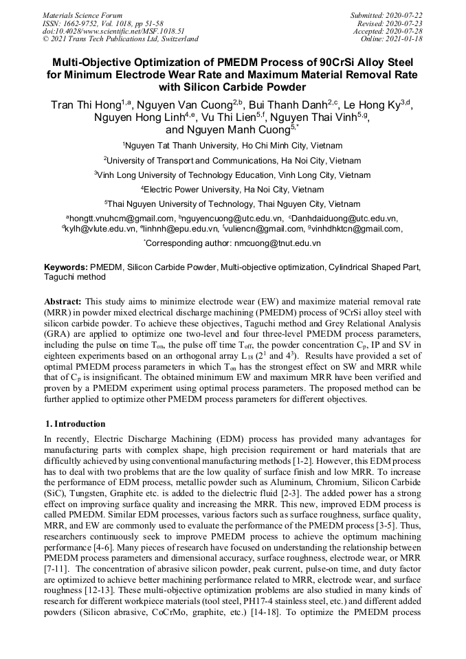 Multi-Objective Optimization of PMEDM Process of 90CrSi Alloy Steel for ...