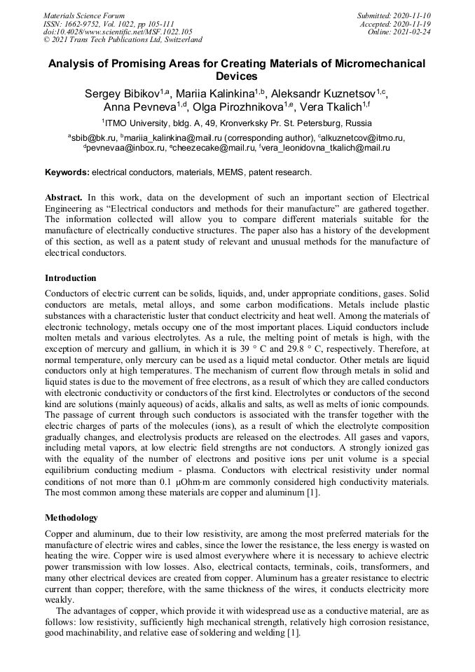 Analysis of Promising Areas for Creating Materials of Micromechanical ...