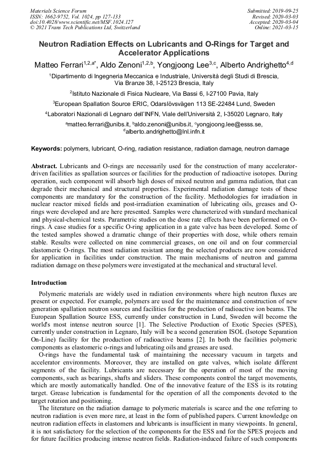 Neutron Radiation Effects on Lubricants and O-Rings for Target and ...