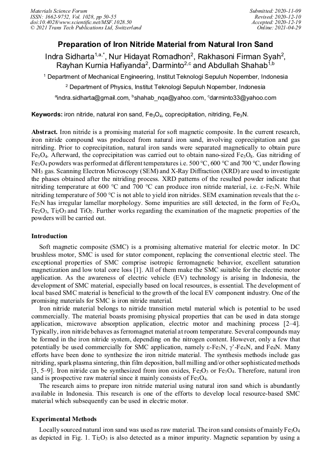 Preparation of Iron Nitride Material from Natural Iron Sand ...